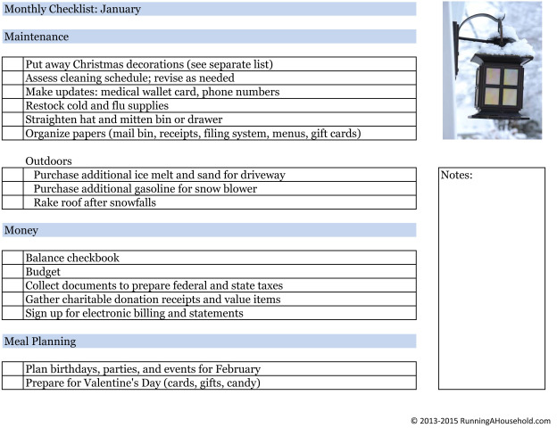 Household Checklist for January - Running A Household